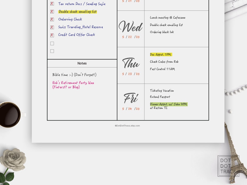Printable 5-day Work Planner: Weekly Schedule Template (digital ...