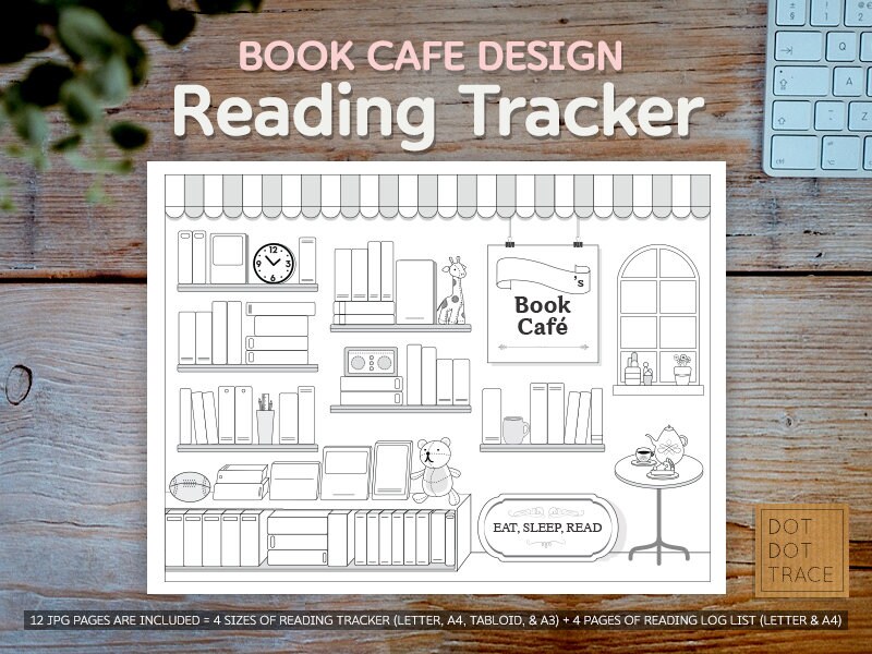 Book Cafe Designed Reading Tracker Reading Bookshelf 60 Books to Read ...