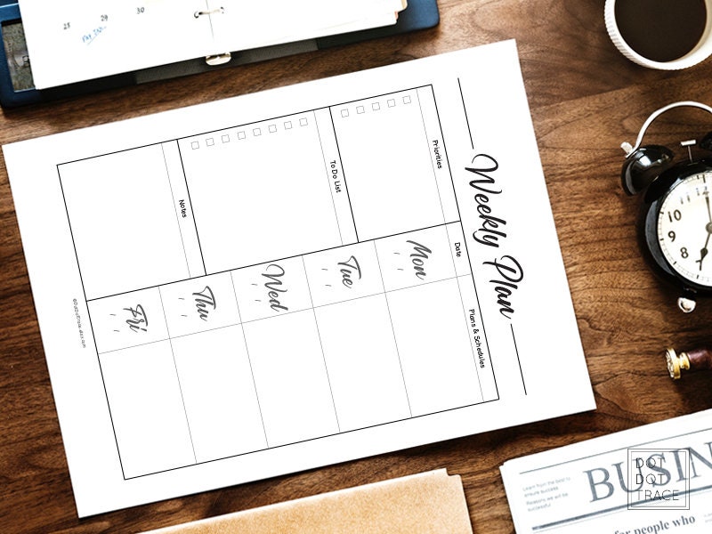Printable 5-day Work Planner: Weekly Schedule Template (digital ...