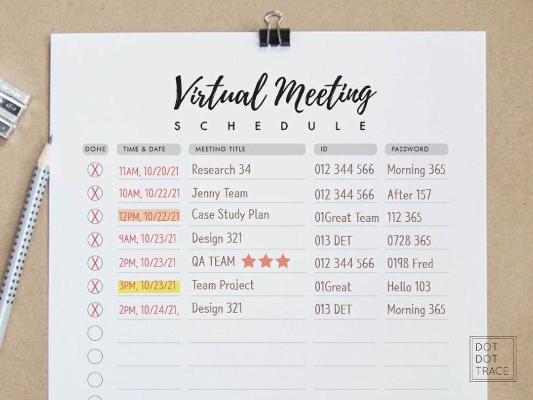 Printable Virtual Meeting Schedule Template (letter & A4 JPG Download ...