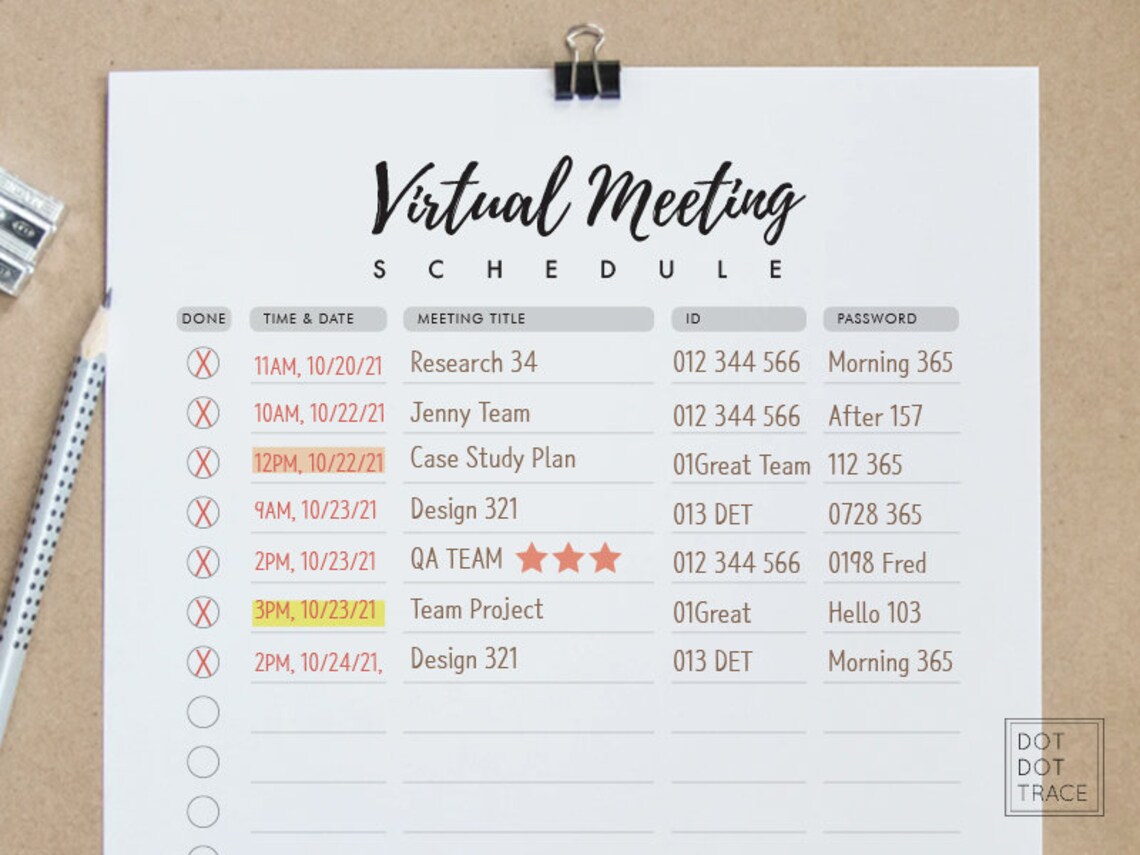 Buy Printable Virtual Meeting Schedule Template Online Meeting Online ...