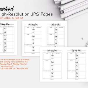 A5_monday Start Printable Weekly Planner Daily Planner 7 Day Planner ...
