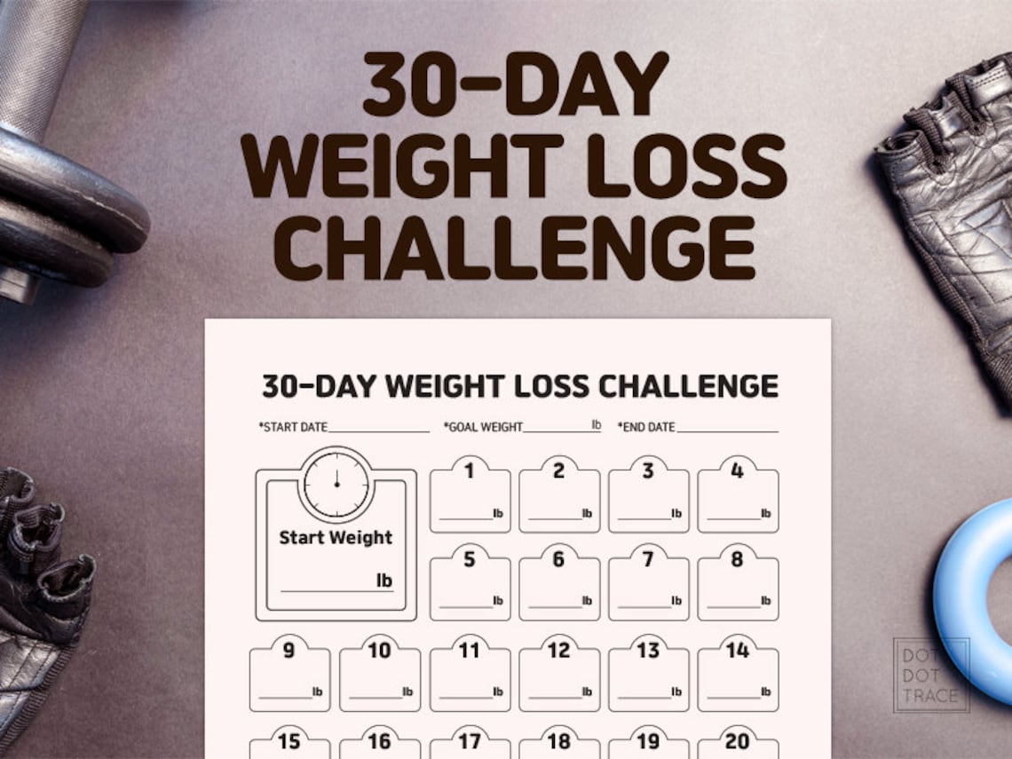 30 Day Weight Loss Challenge 30 Day Weight Loss Tracker Monthly Weight ...