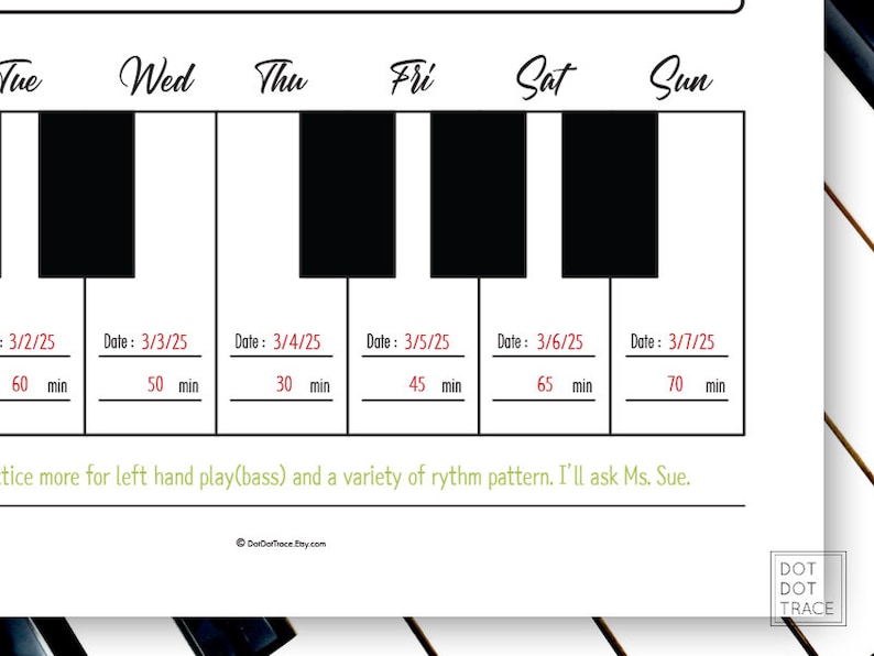 Printable Weekly Piano Practice Chart: Music Learning Tool (digital ...