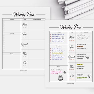 Printable 5 Work Day Planner 5 Day Planner Weekly Planner Daily Planner ...