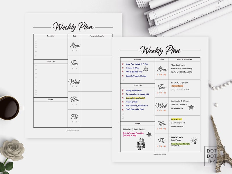 Printable 5 Work Day Planner 5 Day Planner Weekly Planner - Etsy UK