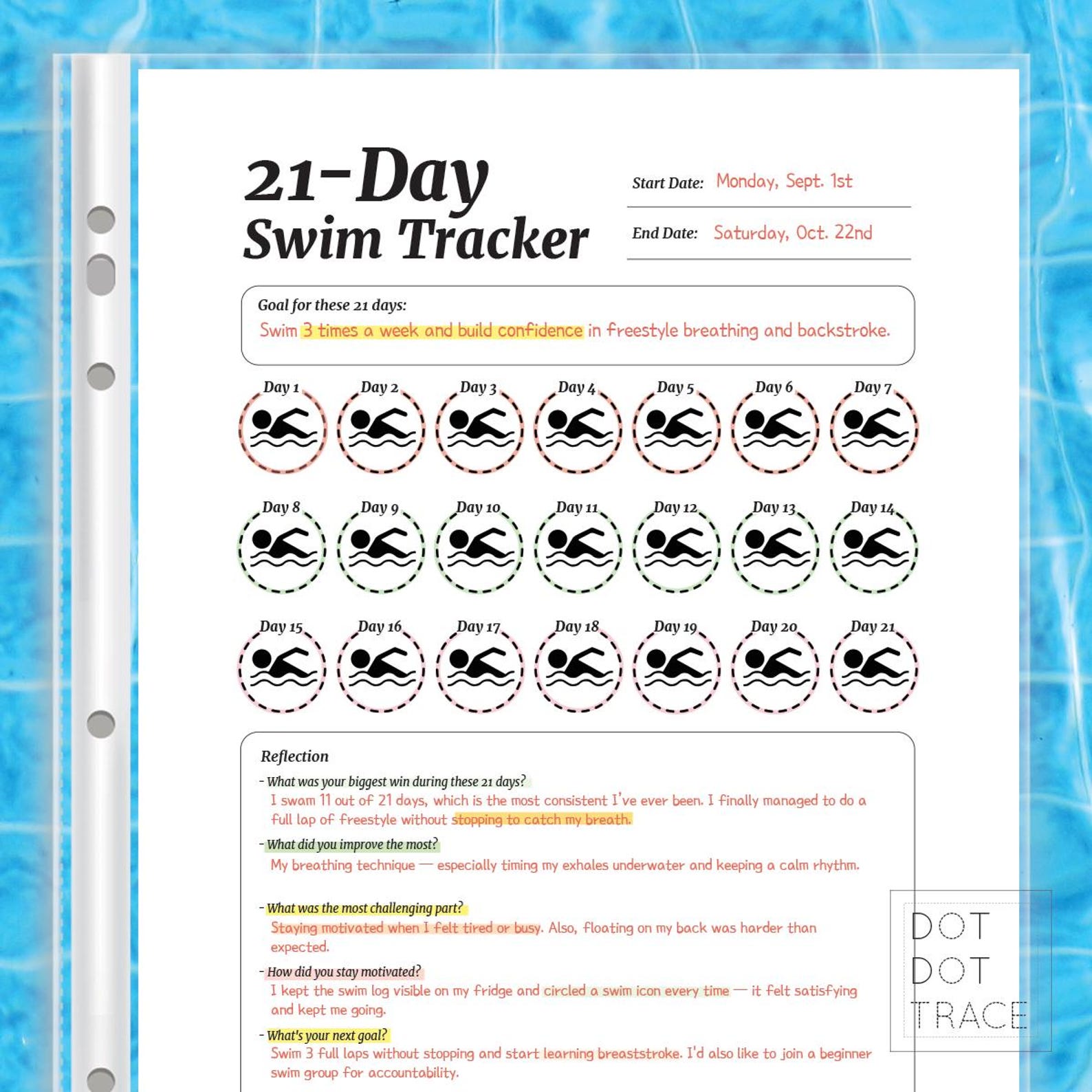 Printable 21-day Swimming Tracker Minimal Swim Log PDF Habit Tracker ...