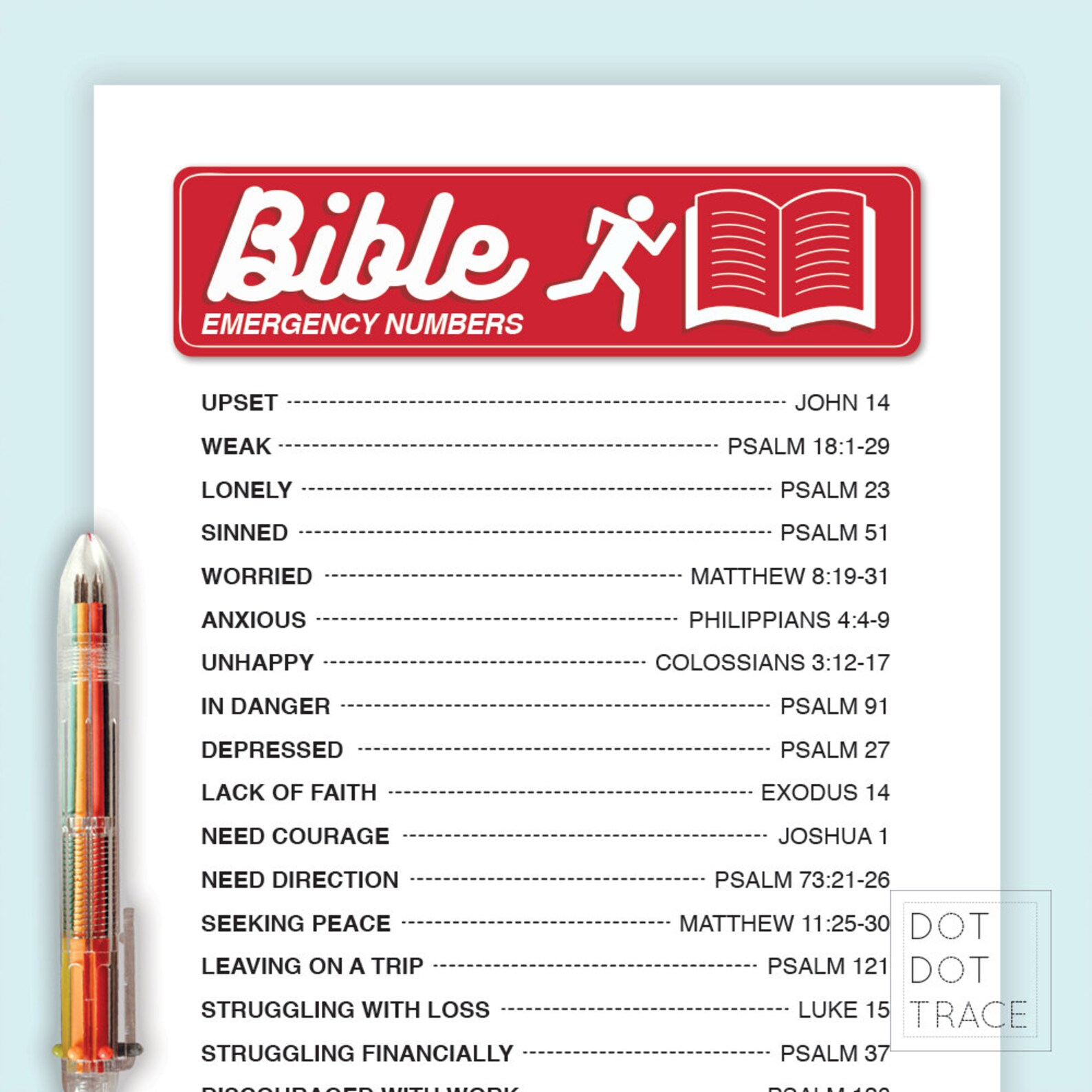 Printable Bible Emergency Numbers Chart: Christian Gift (PDF Download ...