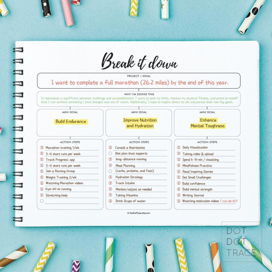 Printable Horizontal Break It Down Planner for Success Personalized ...