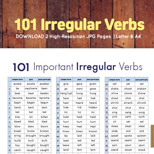 Irregular English Verb - Etsy
