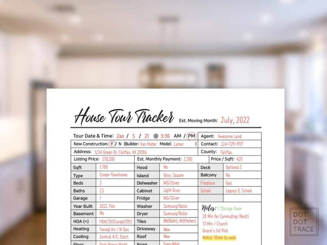 Printable House Tour Tracker: Moving Planner Checklist (JPG) - Etsy