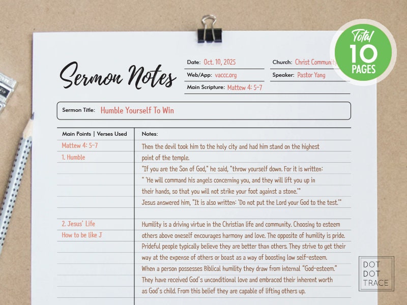 New Printable 2page Sermon Notes Sermon Summary Note Christian Planner