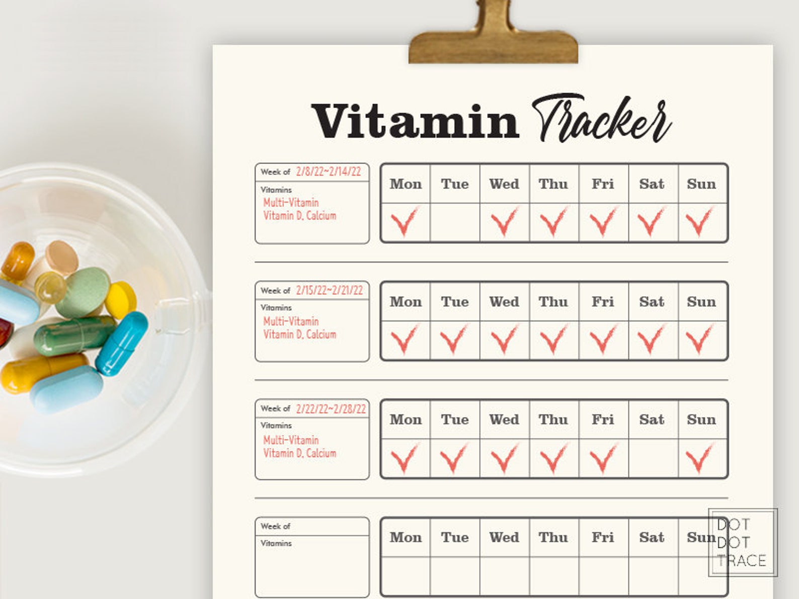 Printable Vitamin Tracker Supplement Tracker Monthly Vitamin Tracker ...