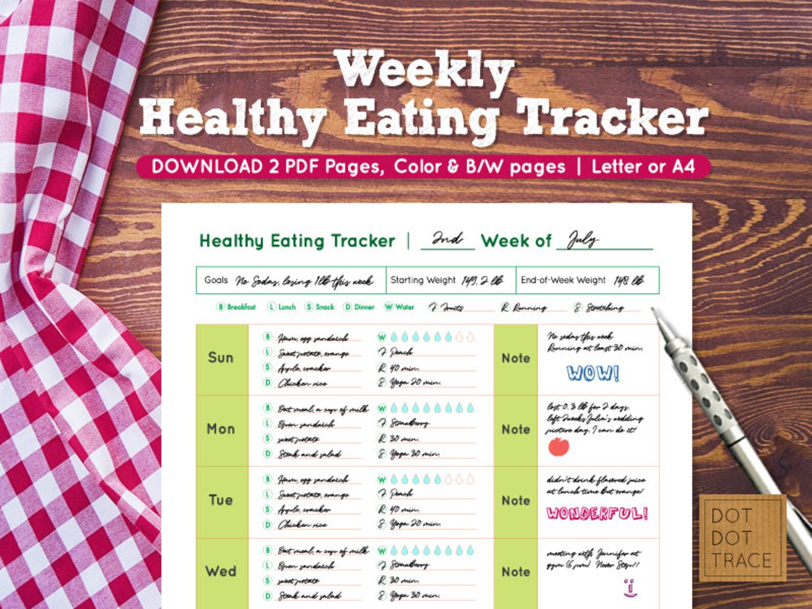 Printable Healthy Eating Tracker Healthy Eating Record Weekly | Etsy