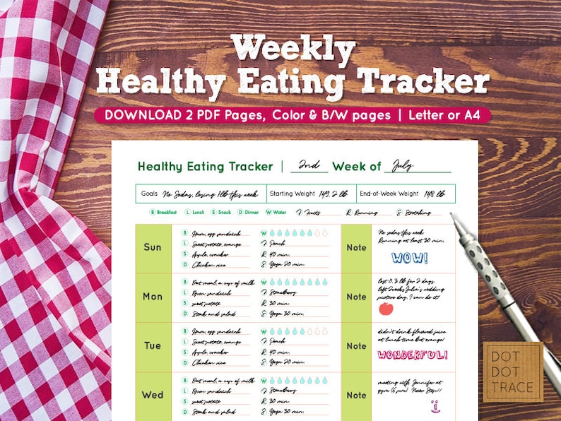 Weekly Healthy Eating Tracker: Printable Food Log (PDF) - Etsy
