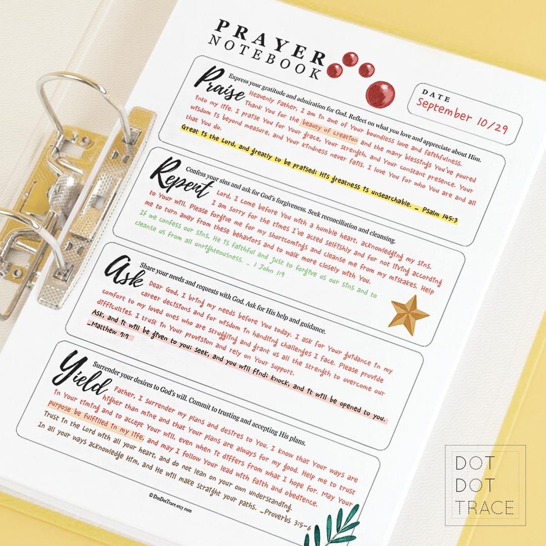 Printable Prayer Journal Notebook: Daily Devotional (letter & A4) (PDF ...