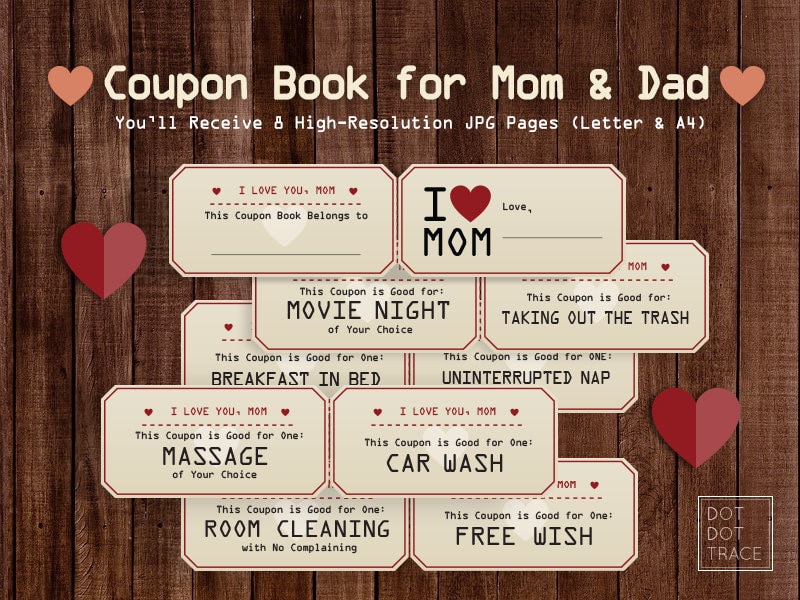 Printable Coupon Book for Mom & Dad Coupon Book for Parents Coupon Book ...