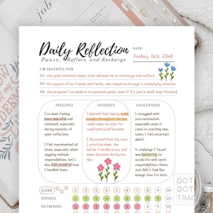 Printable Daily Reflection Journal Daily Reflection Worksheet 365 ...