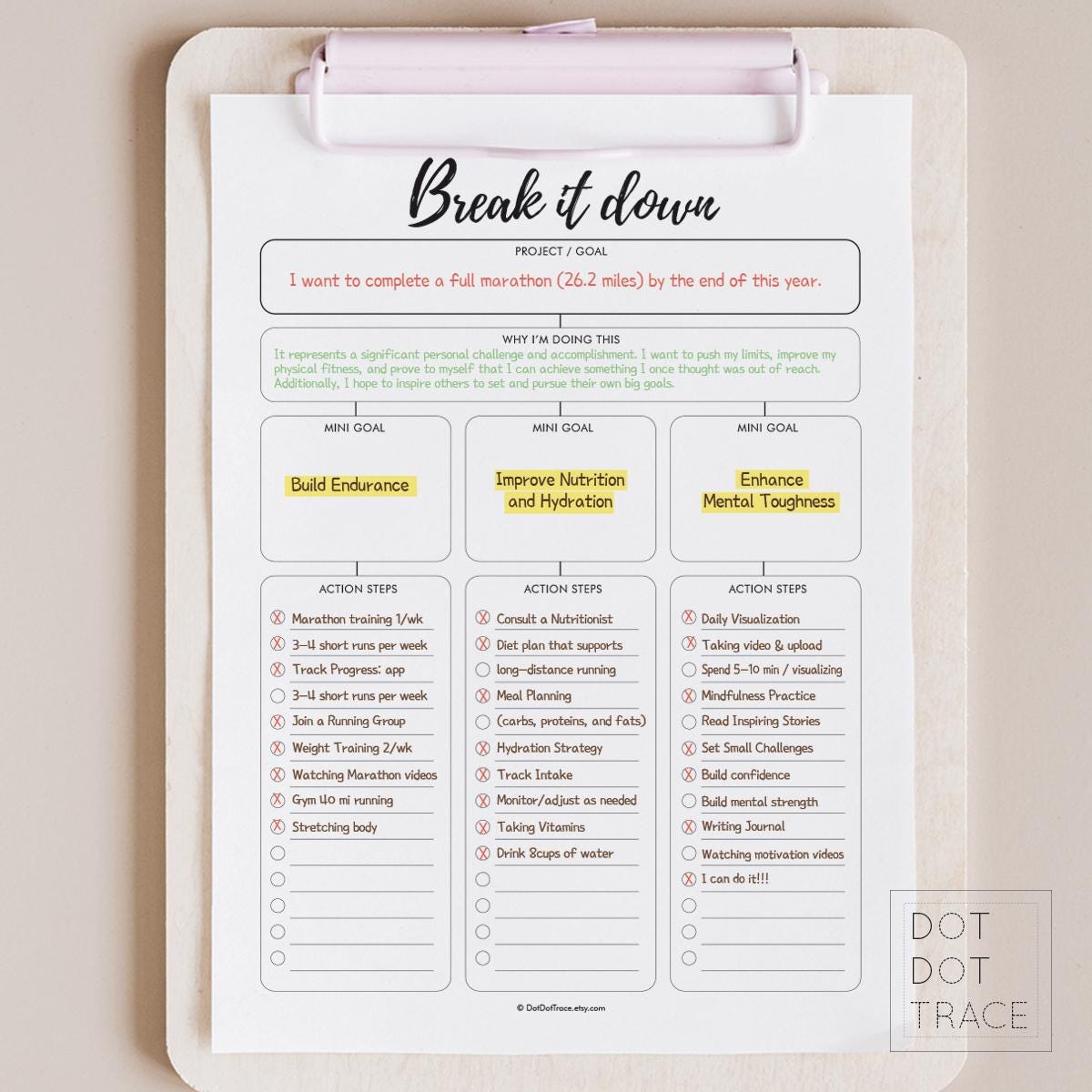 Printable Break It Down Planner: Goal Tracker (letter & A4) (digital ...
