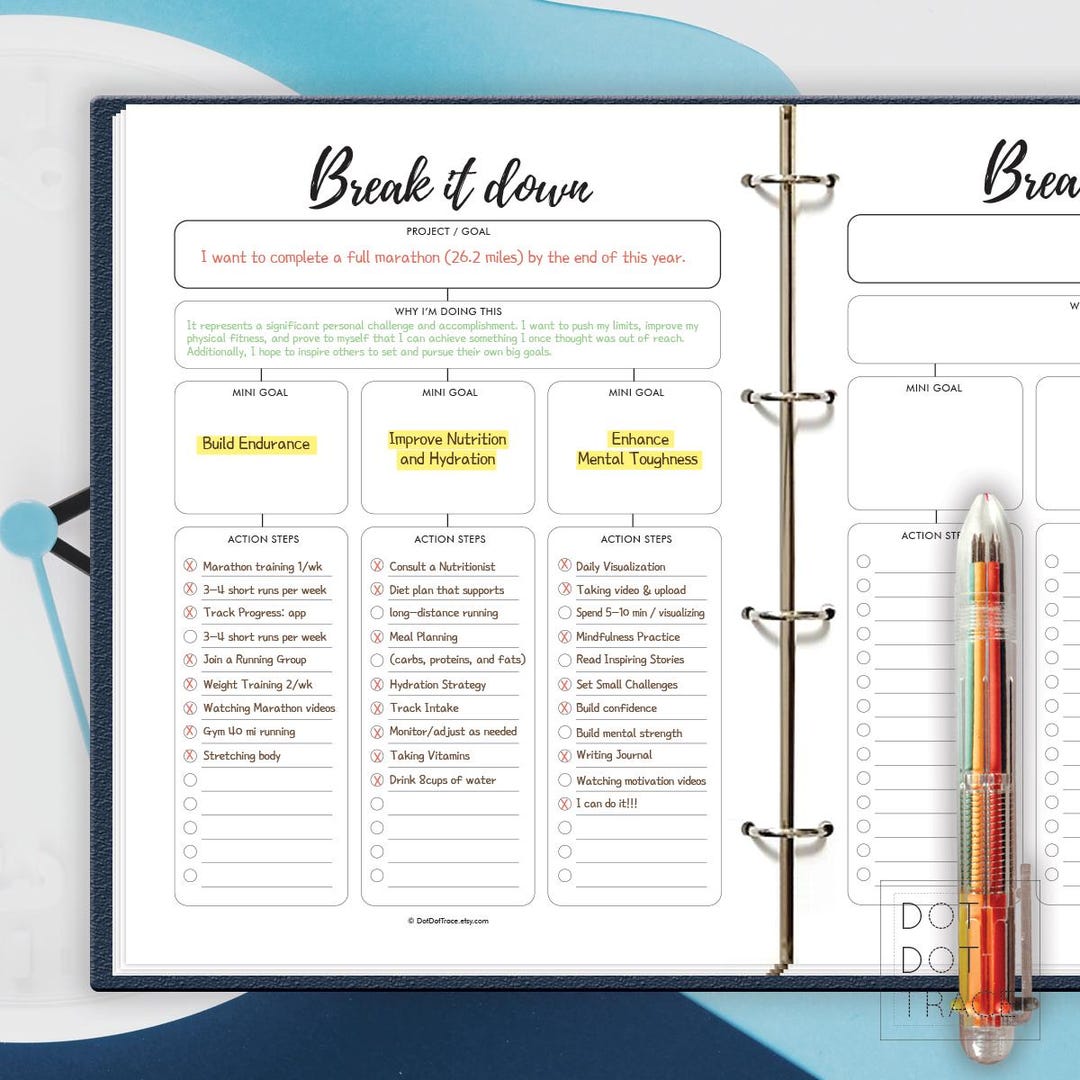 Printable Break It Down Planner: Goal Tracker (letter & A4) (digital ...