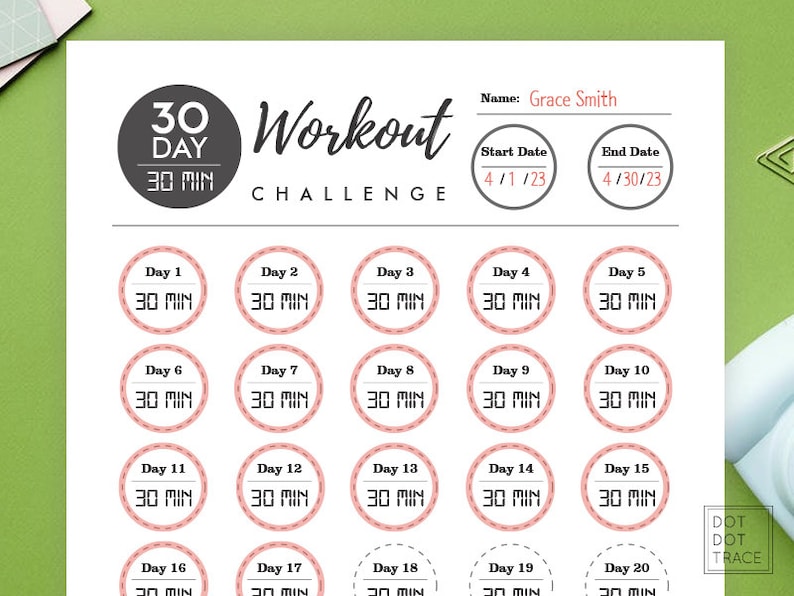 Printable 30 Day 30 Min Workout Challenge Daily 30min Workout Challenge ...