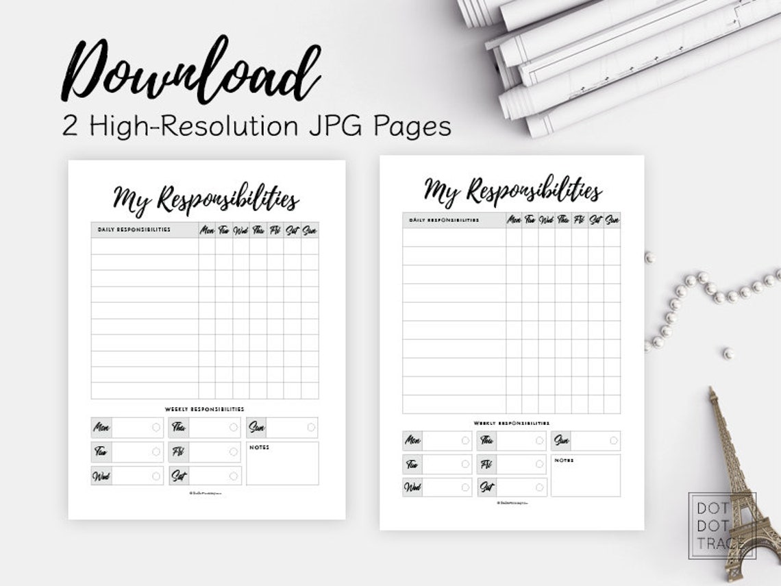 Printable Responsibility Chart My Responsibilities Daily | Etsy