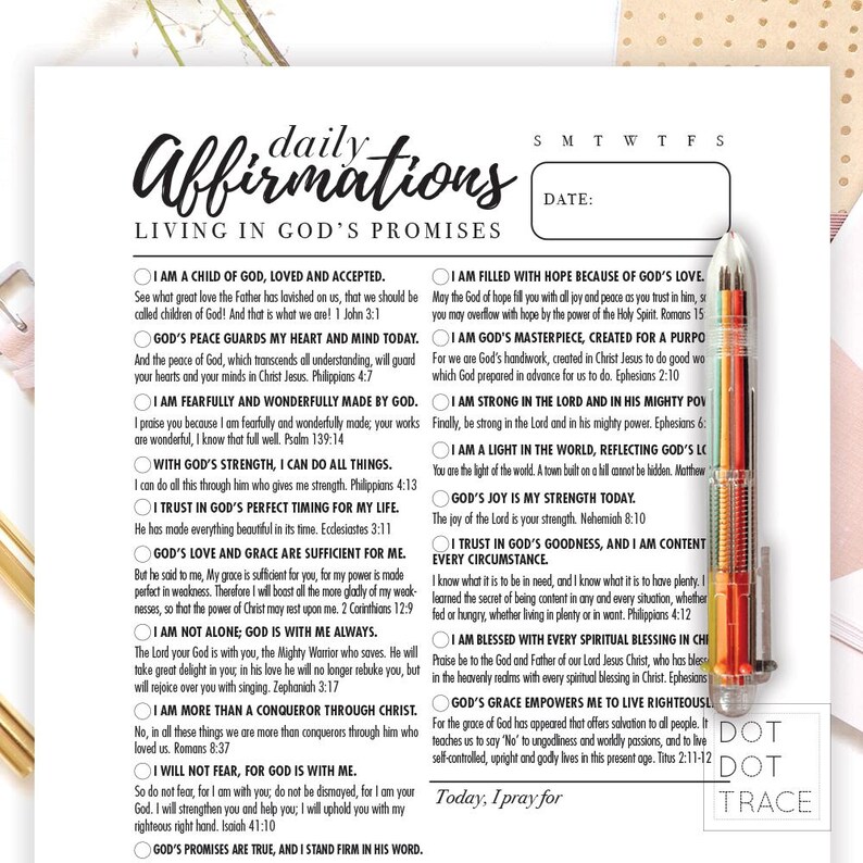 Christian Affirmations Printable With Bible Verses (PDF) - Etsy
