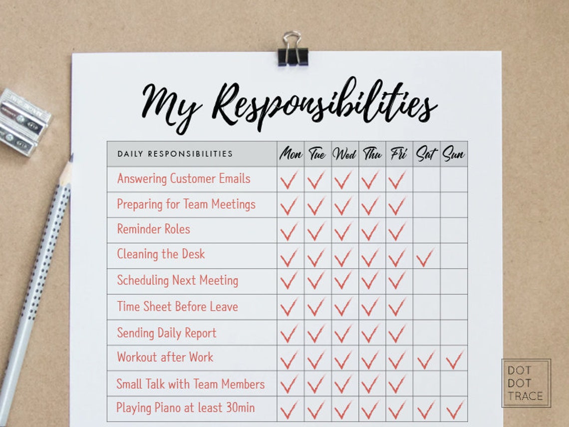Printable Responsibility Chart My Responsibilities Daily - Etsy