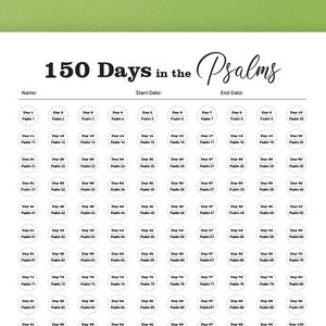 150 Days in the Psalms Bible Reading Log Writing Psalms Tracker 150 Day ...