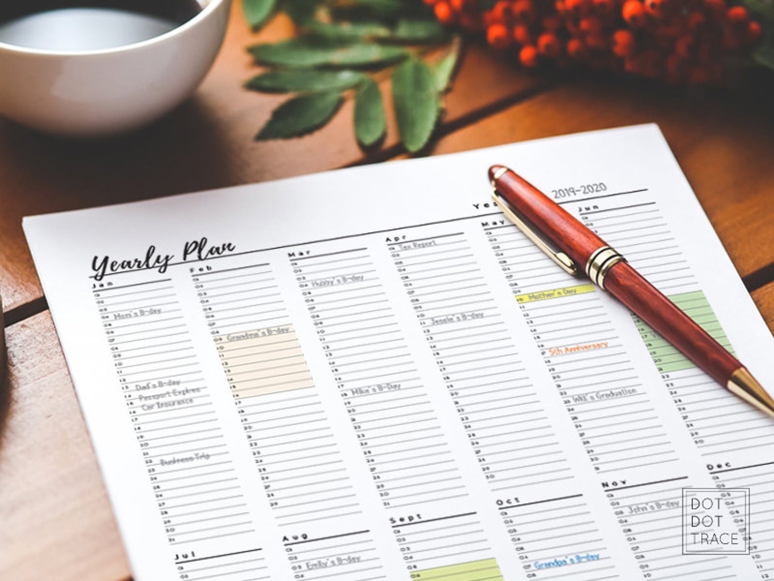 Printable Yearly Planner_year at a Glance letter & A4 Monthly Planner ...