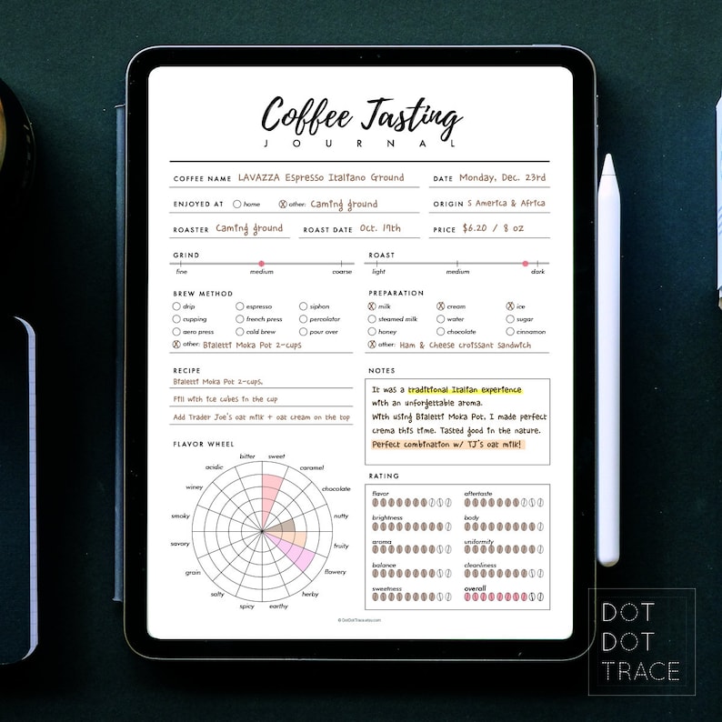 Printable Coffee Tasting Journal: Review Log & Brew Notes (PDF) - Etsy