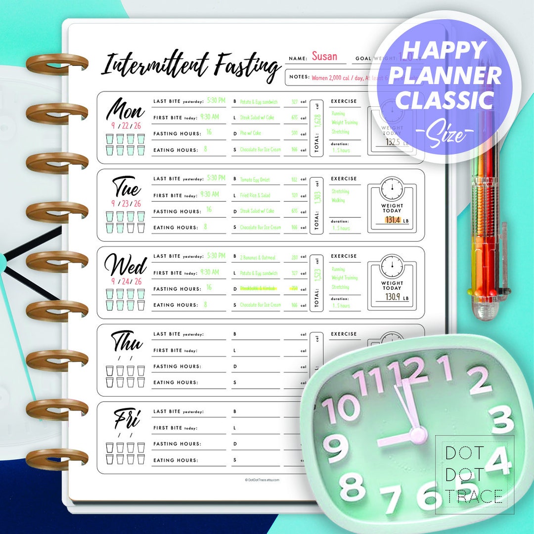 Printable 5 Day Intermittent Fasting Tracker [happy Planner Classic ...