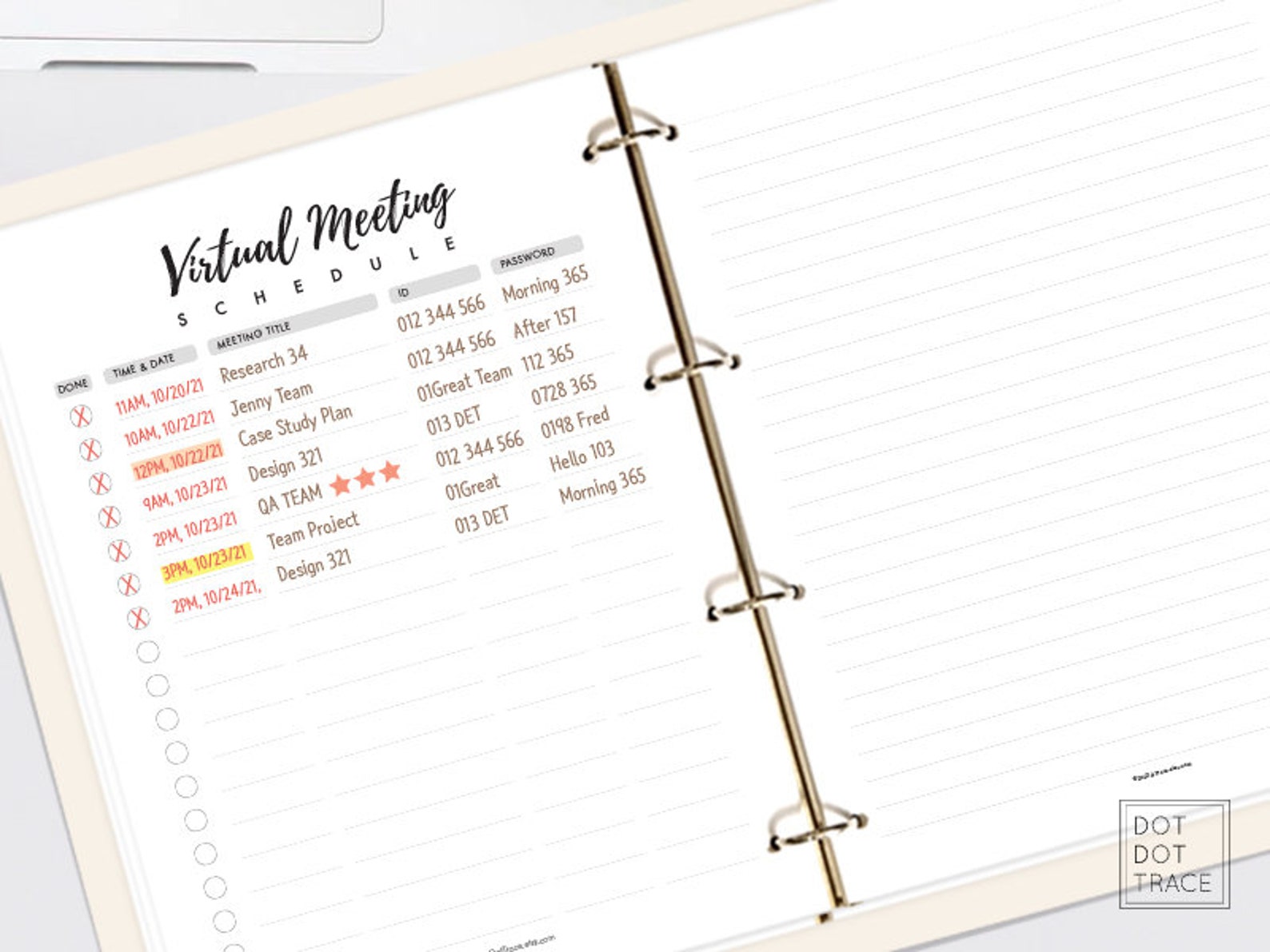 Printable Virtual Meeting Schedule Template (letter & A4 JPG Download ...