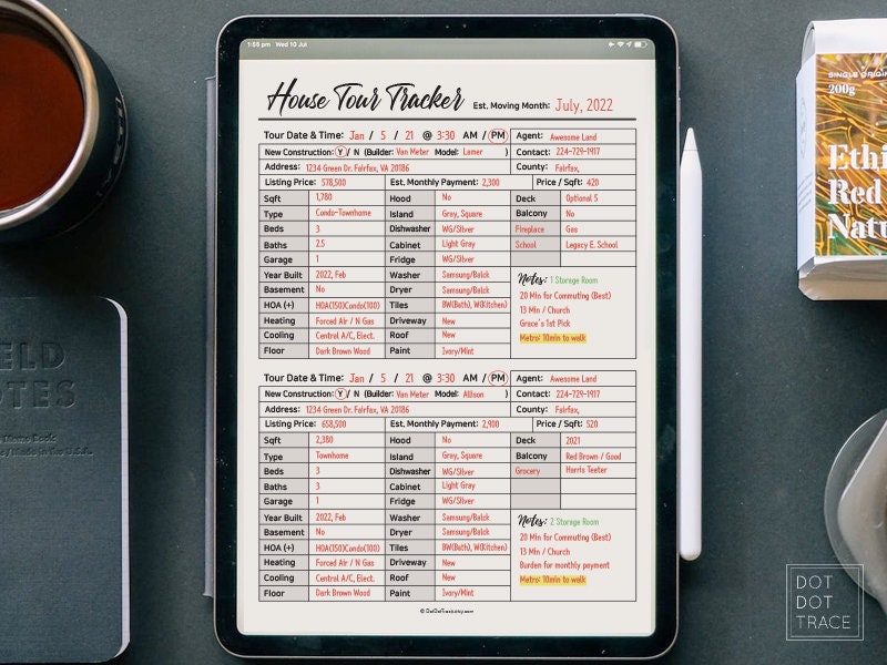 Printable House Tour Tracker Moving Planner Buying House Plan Moving ...