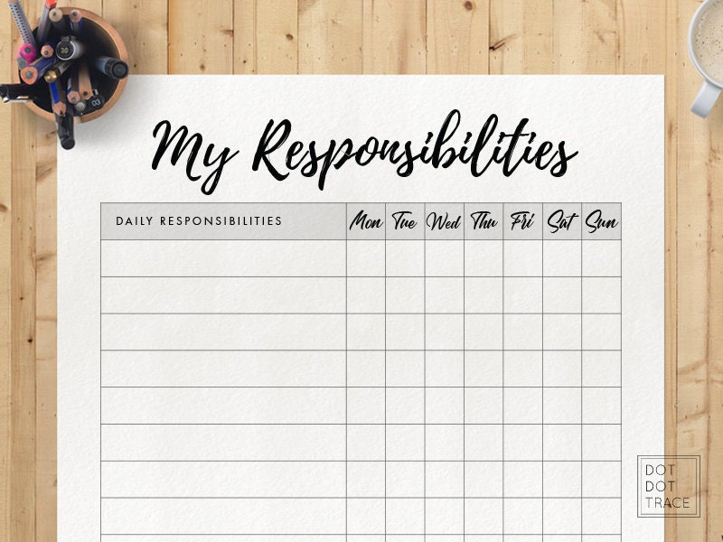 Printable Responsibility Chart My Responsibilities Daily | Etsy