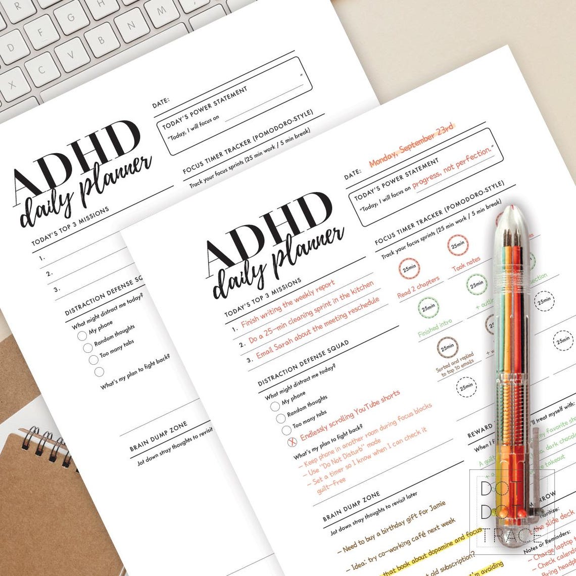 ADHD Daily Planner Printable: Focus Sheet, Brain Dump & Pomodoro ...