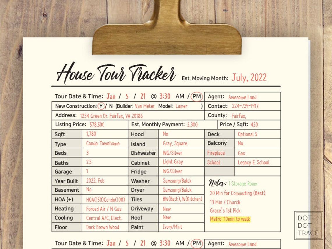 Printable House Tour Tracker Moving Planner Buying House Plan - Etsy
