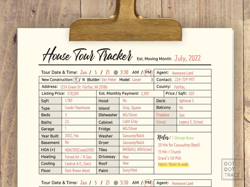 Printable House Tour Tracker Moving Planner Buying House Plan Moving ...