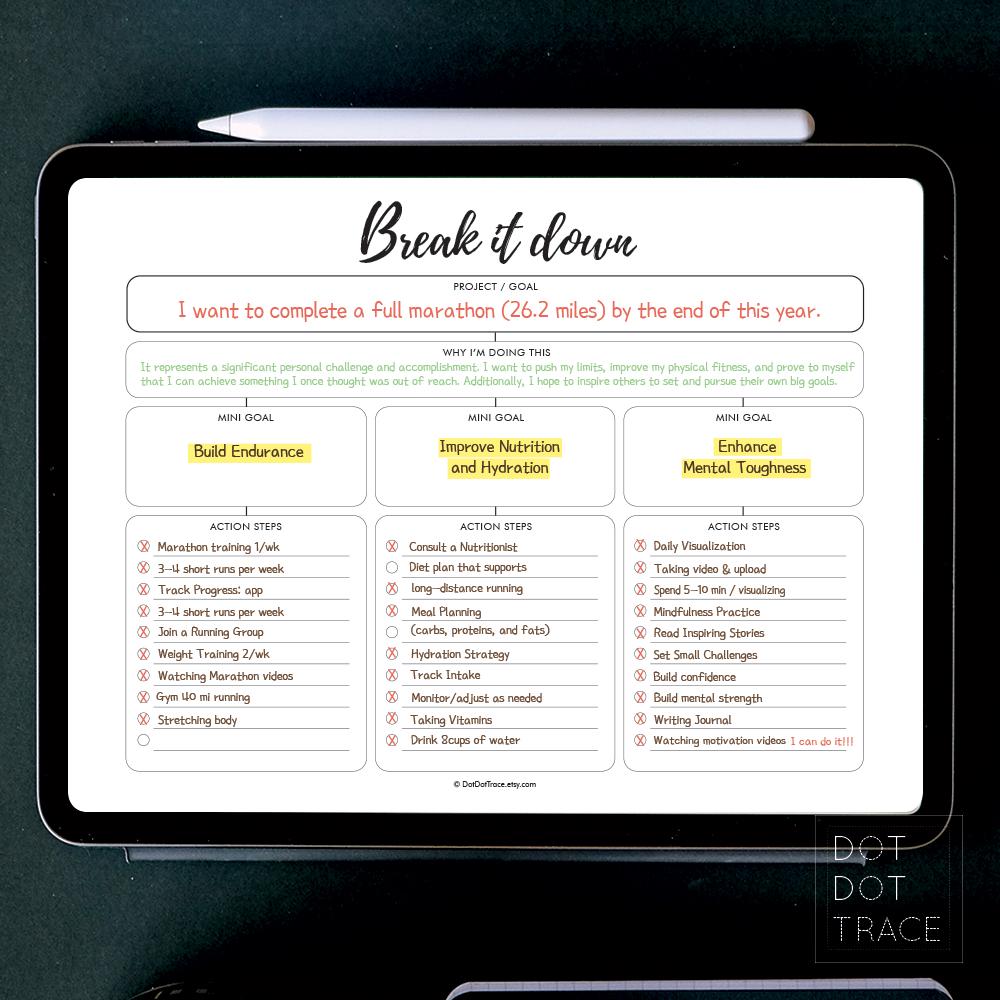 Printable Break It Down Planner: Goal Tracker (letter & A4) (digital ...