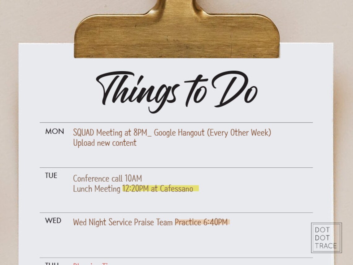 Monday Start Printable Things to Do Weekly Planner Daily | Etsy