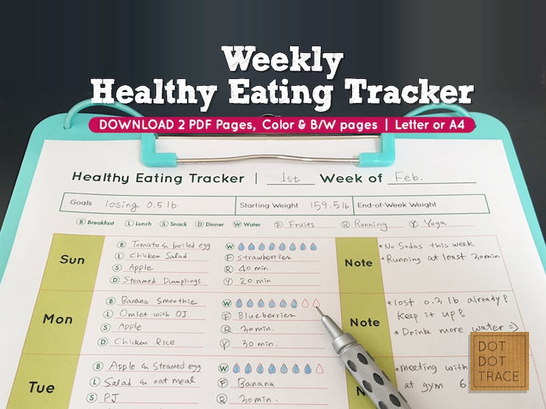 Printable Healthy Eating Tracker Healthy Eating Record Weekly | Etsy