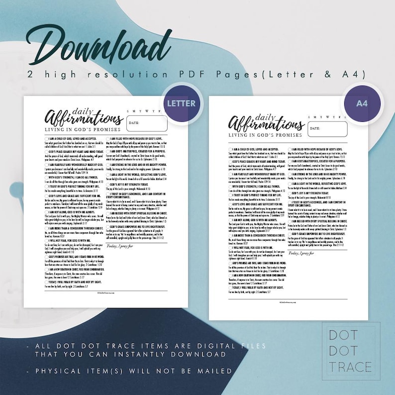 Christian Affirmations Printable With Bible Verses (PDF) - Etsy