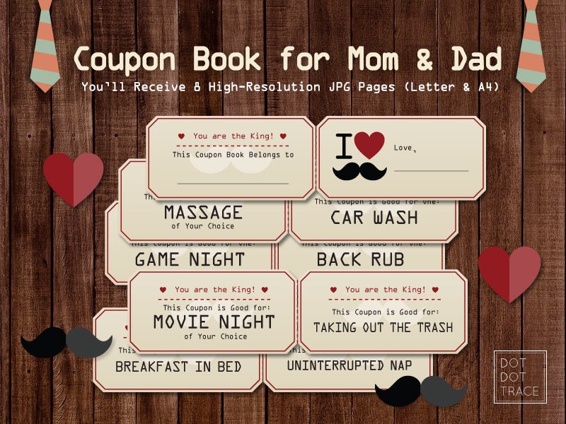 Printable Coupon Book for Mom & Dad Coupon Book for Parents - Etsy