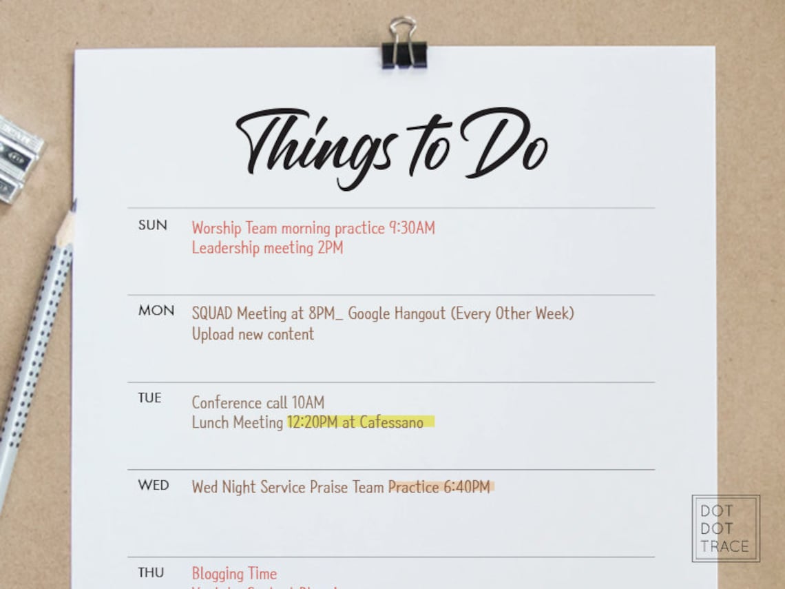 Sunday Start Printable Things to Do Weekly Planner Daily - Etsy