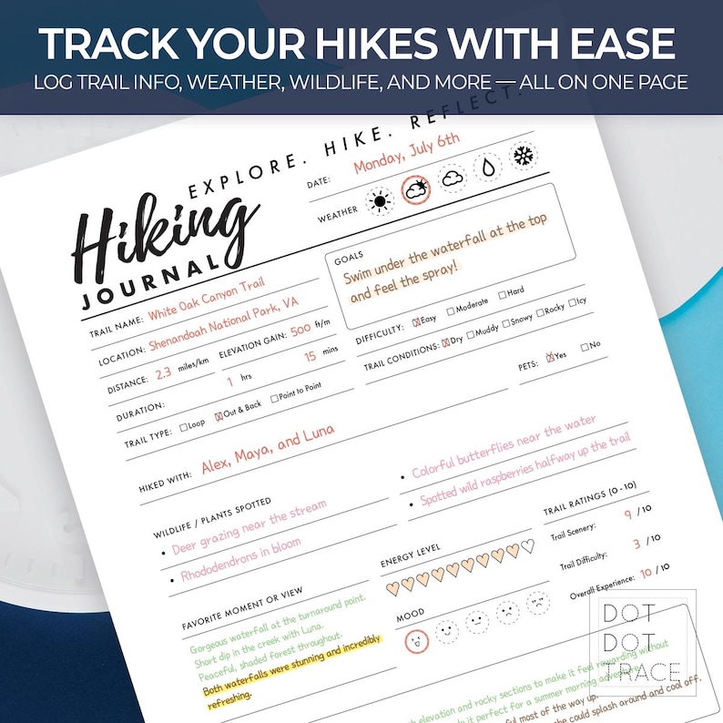 Printable Hiking Journal Digital Hiking Log Template Trail Tracker for ...