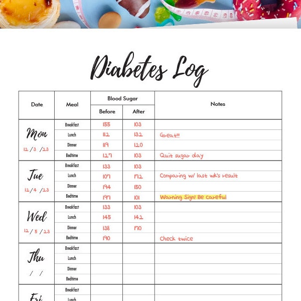 Diabetes Log Printable - Etsy