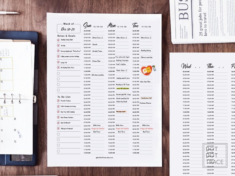 Printable 30 Min Intervals 2 Page Weekly Planner 7 Day Planner - Etsy ...