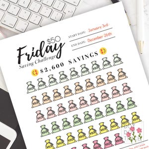 Printable 50 Dollar Friday 52-week Savings Challenge Tracker Weekly ...