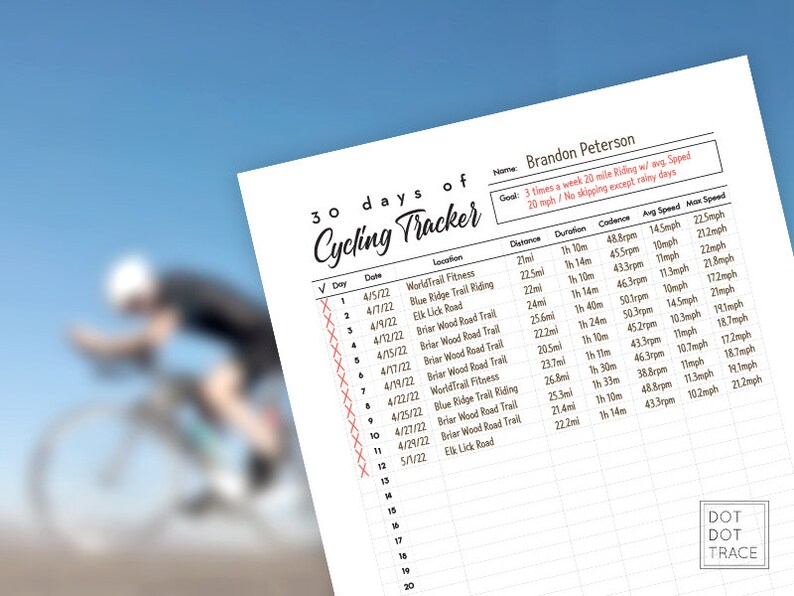 Printable 30 Days of Cycling Tracker Cycling Log Bike Riding Log ...
