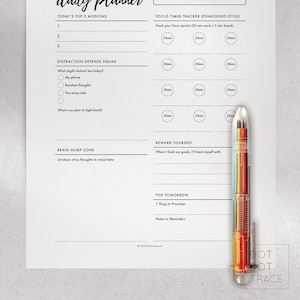 ADHD Daily Planner Printable: Focus Sheet, Brain Dump & Pomodoro ...